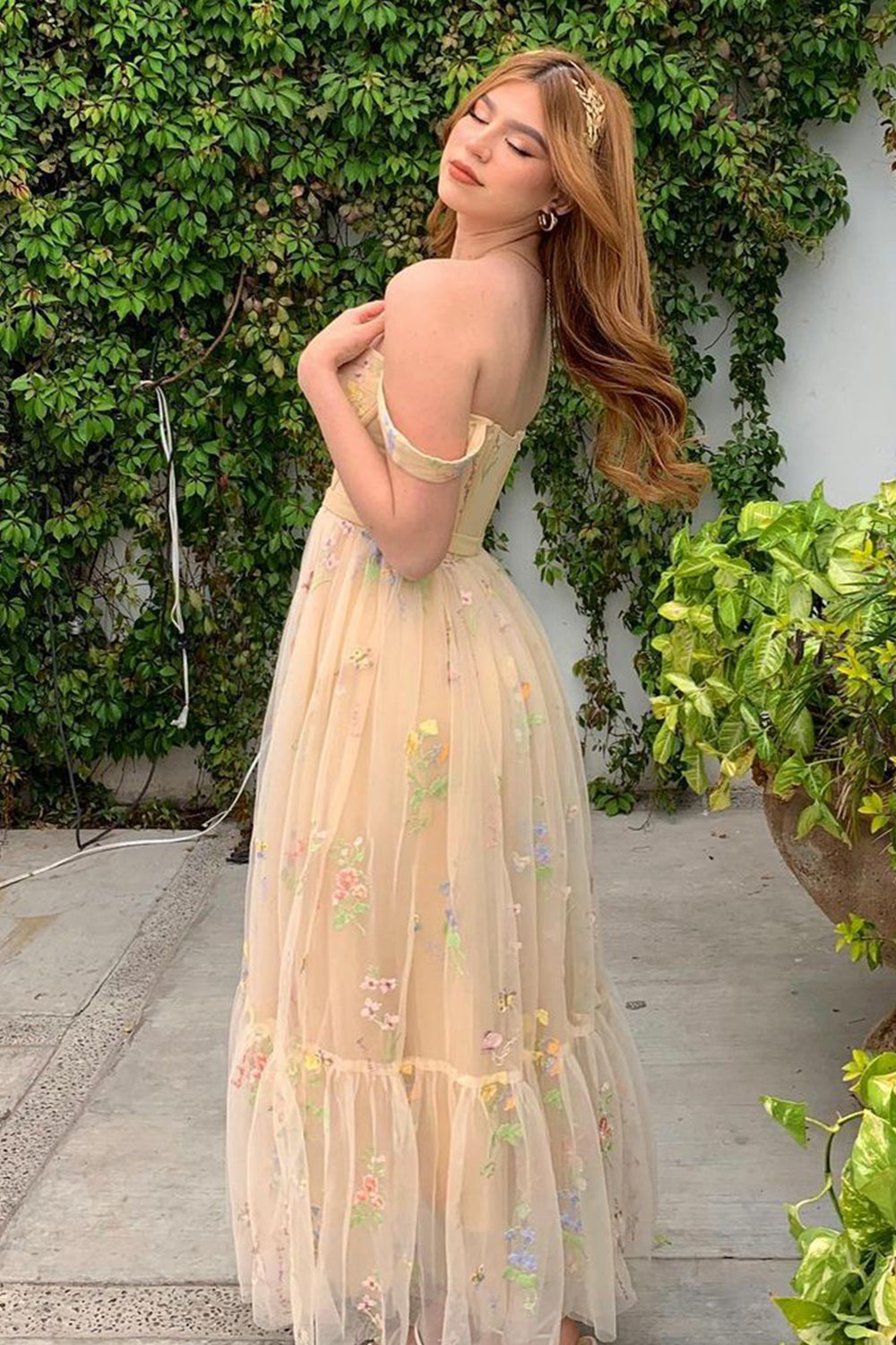 A Line Sweetheart Champagne Long Prom Dress with Embroidery – Warasibe